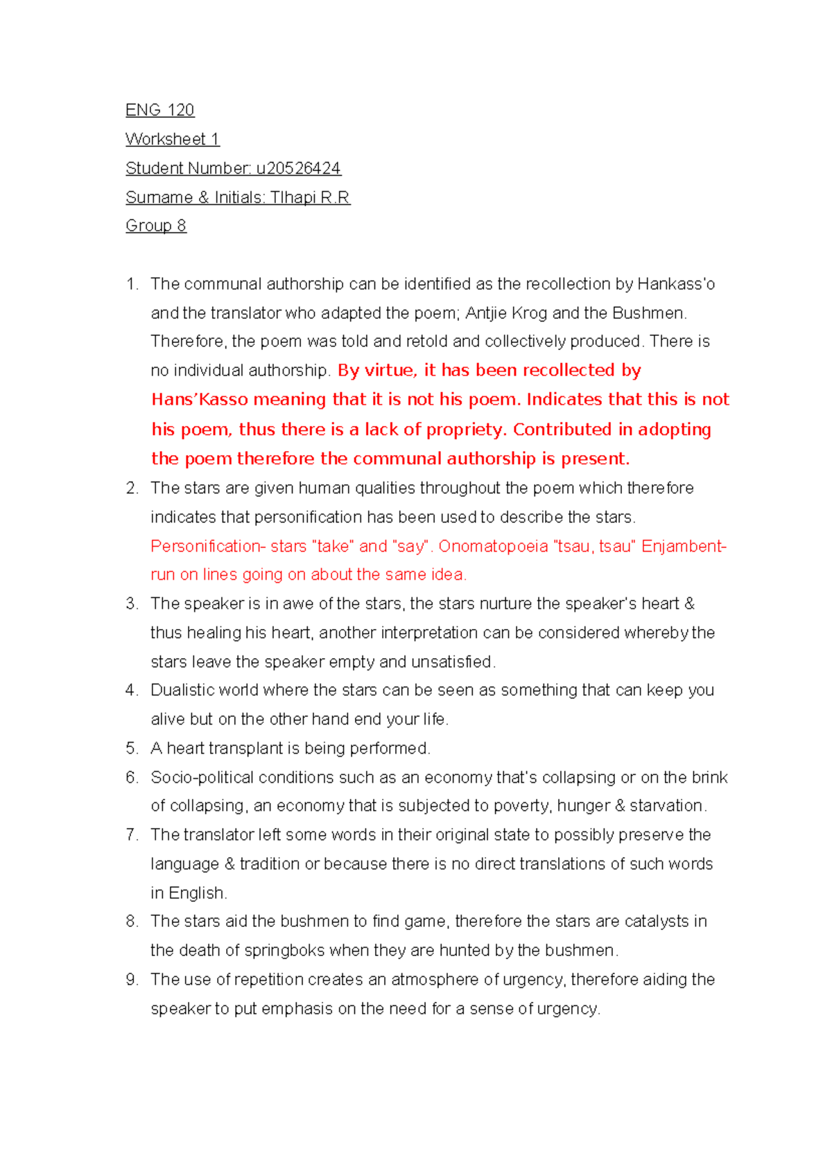 ENG 120-Worksheet 1 - tutorial worksheet - ENG 120 Worksheet 1 Student ...