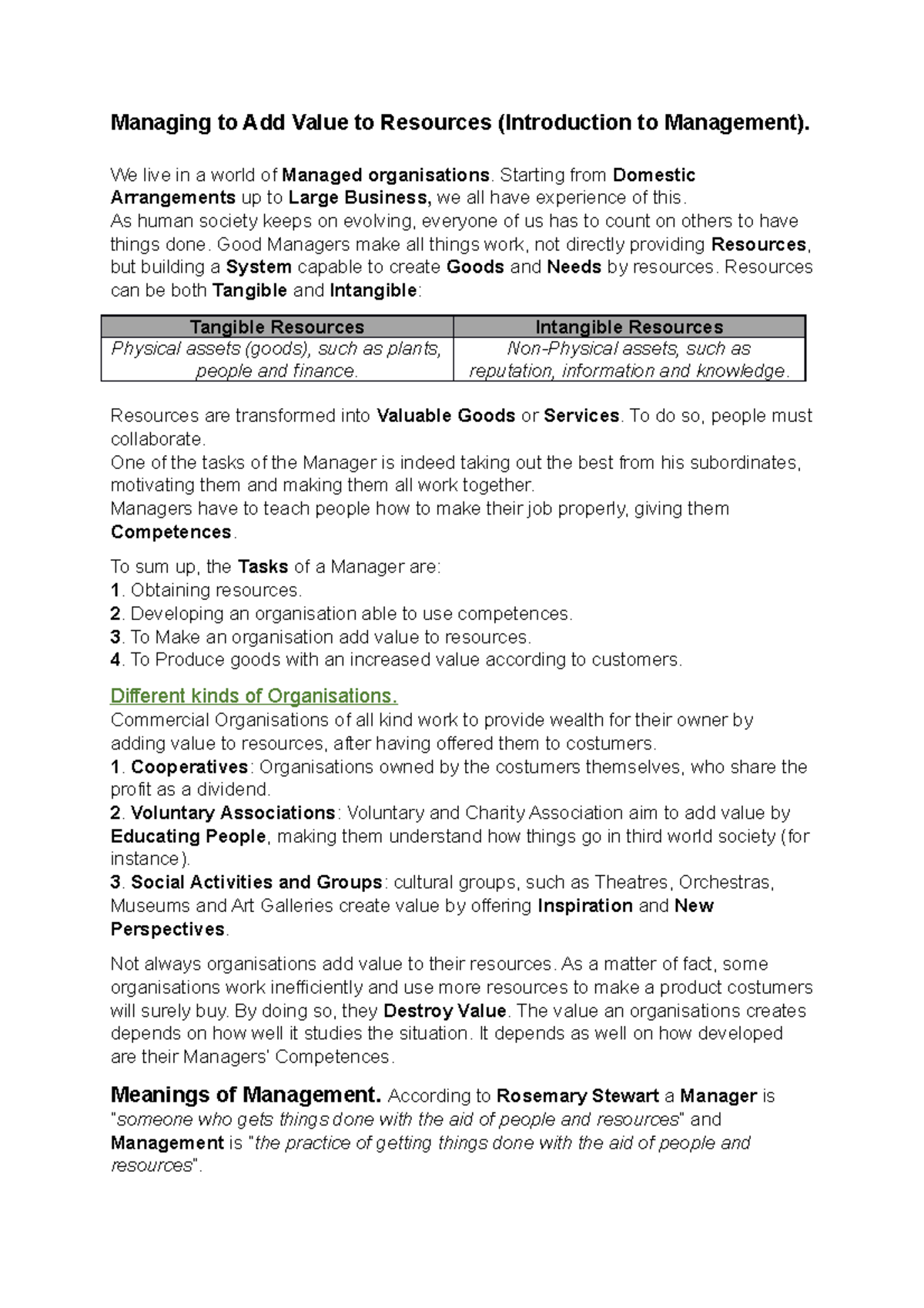 Managing to Add Value to Resources - We live in a world of Managed ...