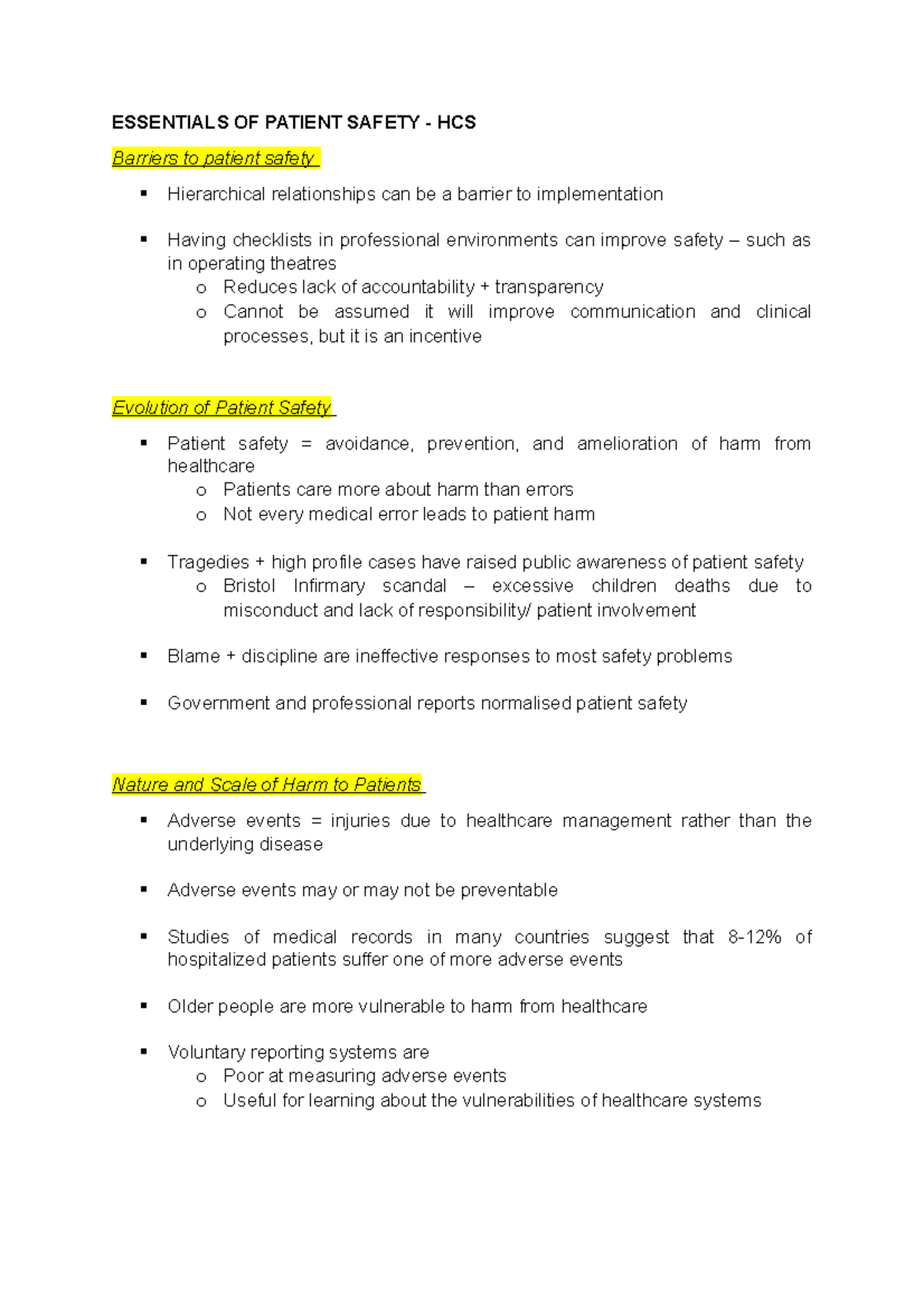 HCS - Essentials of Patient Safety - ESSENTIALS OF PATIENT SAFETY - HCS ...