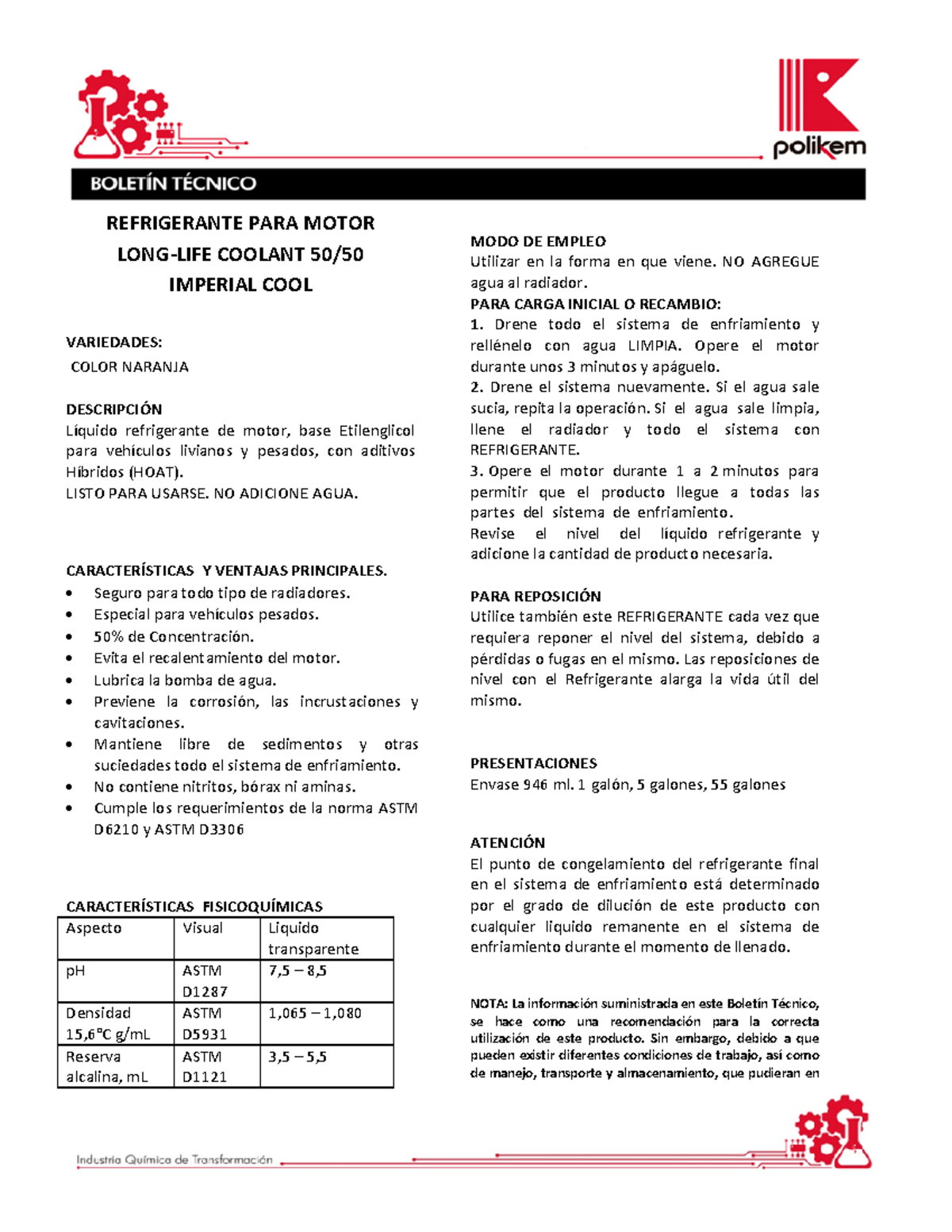 Ficha Técnica- Refrigerante 50-50 Imperial Cool - REFRIGERANTE PARA ...