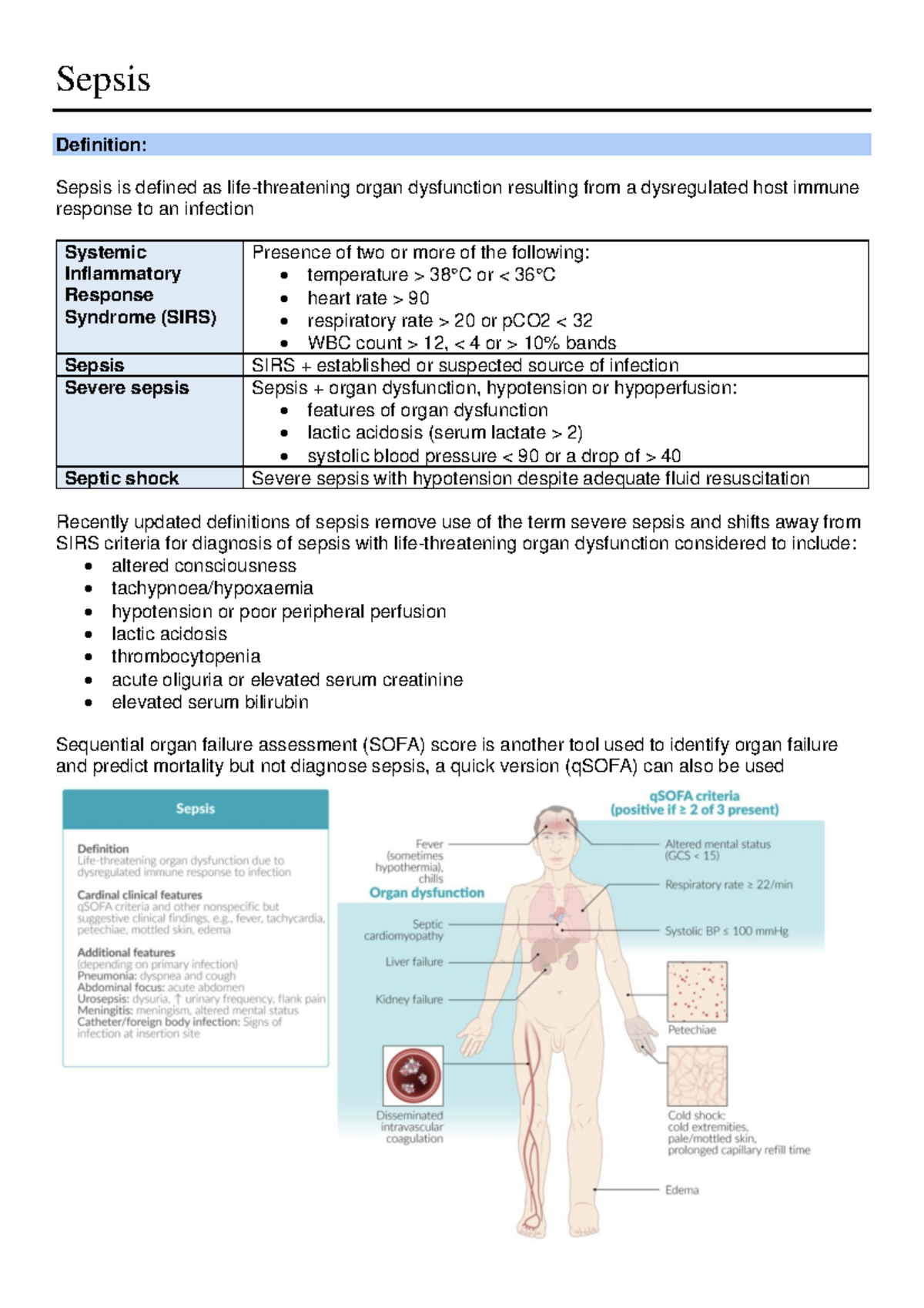 Sepsis - Key pathology summary - Sepsis Definition: Sepsis is defined ...