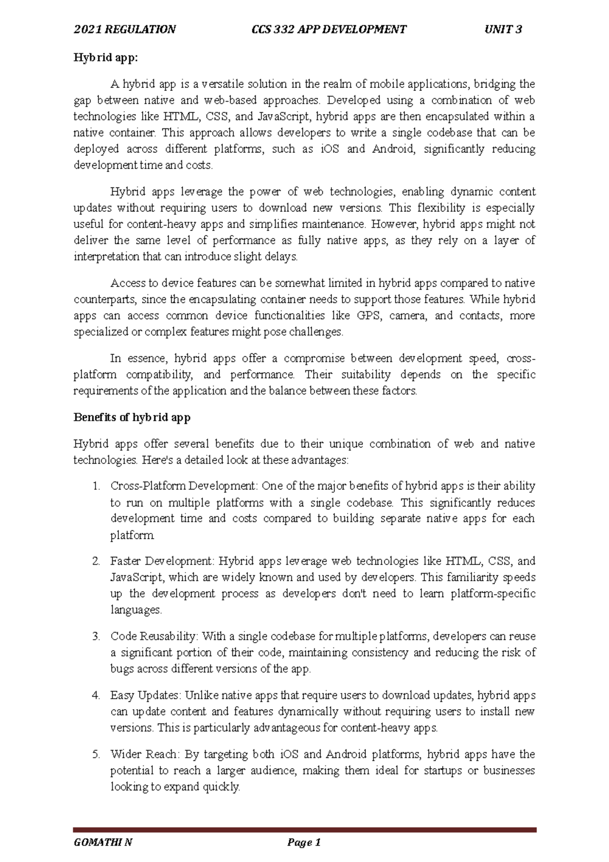 CCS332 App Development Unit 3 Hybrid app - Hybrid app: A hybrid app is a versatile solution in ...