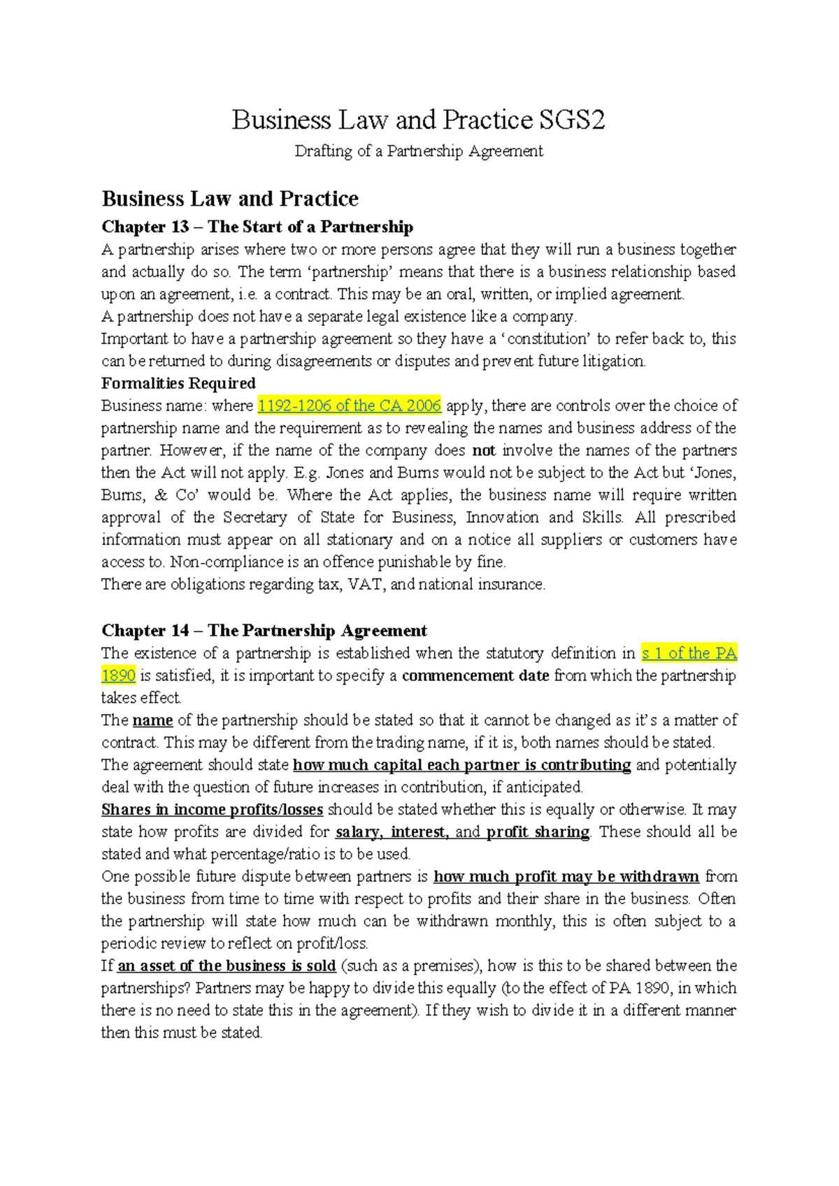 BLP SGS2 Notes - Business Law and Practice SGS Drafting of a ...