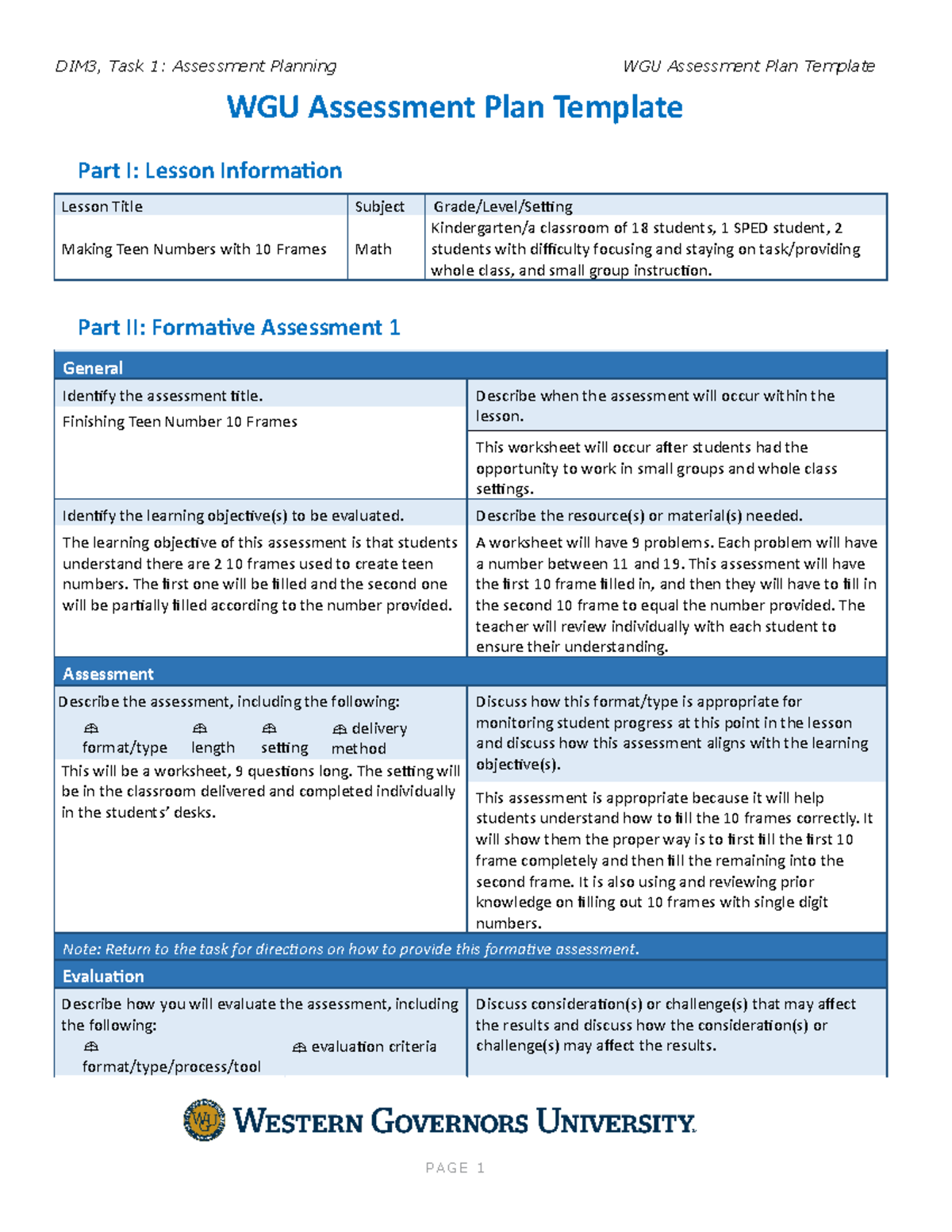Assessing Impact on Student Learning- Task 1- Part 2 - WGU Assessment ... Assessing Impact on Student Learning- Task 1- Part 2 - WGU Assessment ...