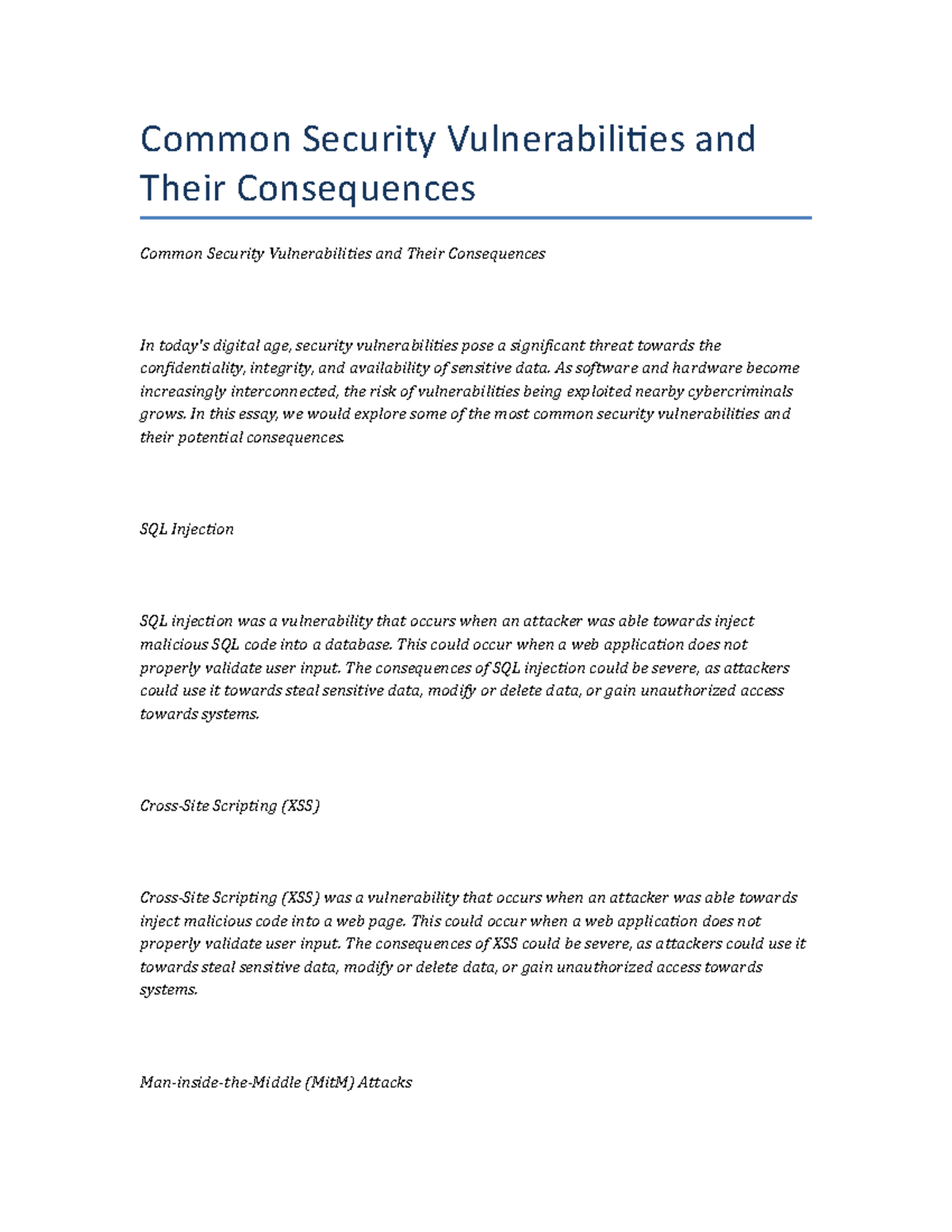 Common Security Vulnerabilities and Their Consequences - Common ...