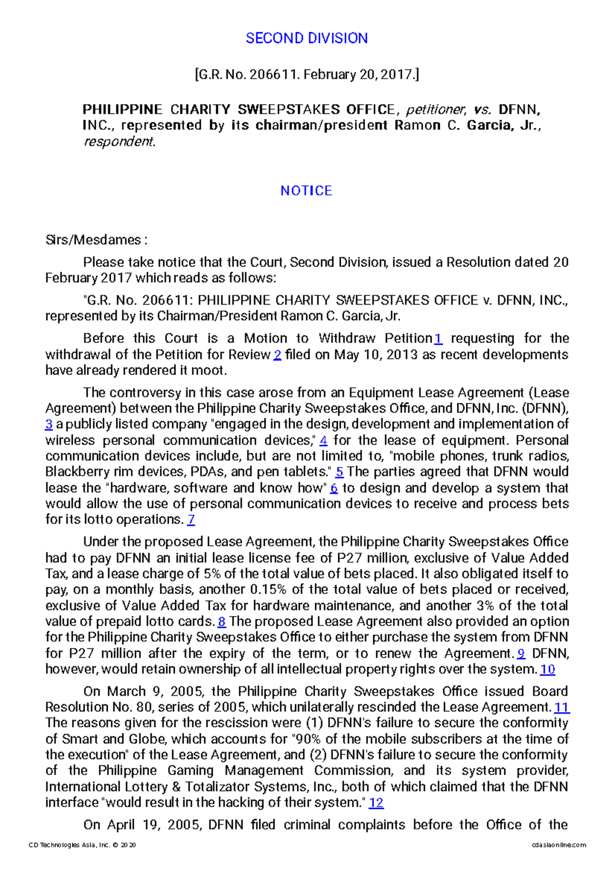 PCSO v Garcia Case Full Text - SECOND DIVISION [G. No. 206611. February ...