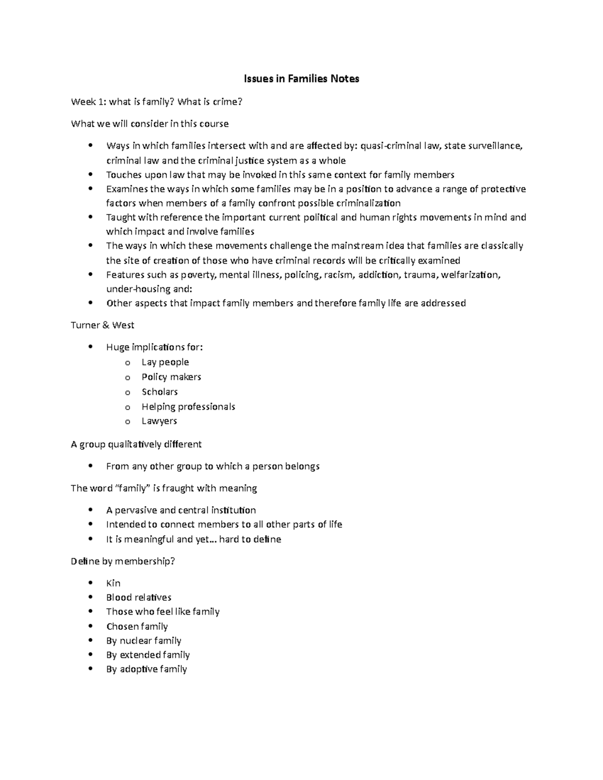 Issues in Families Notes - .. hard to define Define by membership? Kin ...