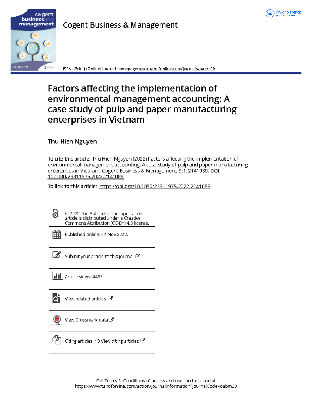Factors affecting the implementation of environmental management accounting A case study of pulp ...
