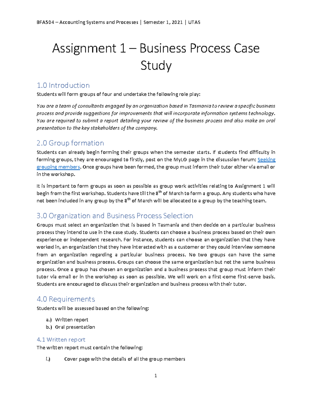 Assignment 1 - hope it helps! - Assignment 1 – Business Process Case Study 1 Introduction ...