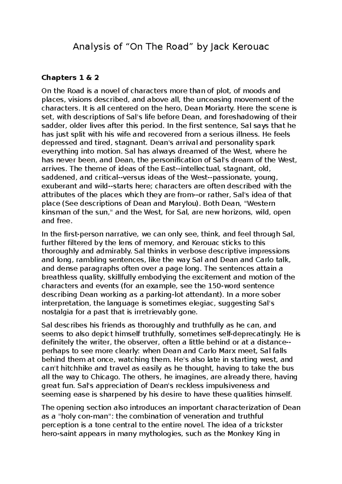 On The Road analysis - Analysis of “On The Road” by Jack Kerouac ...