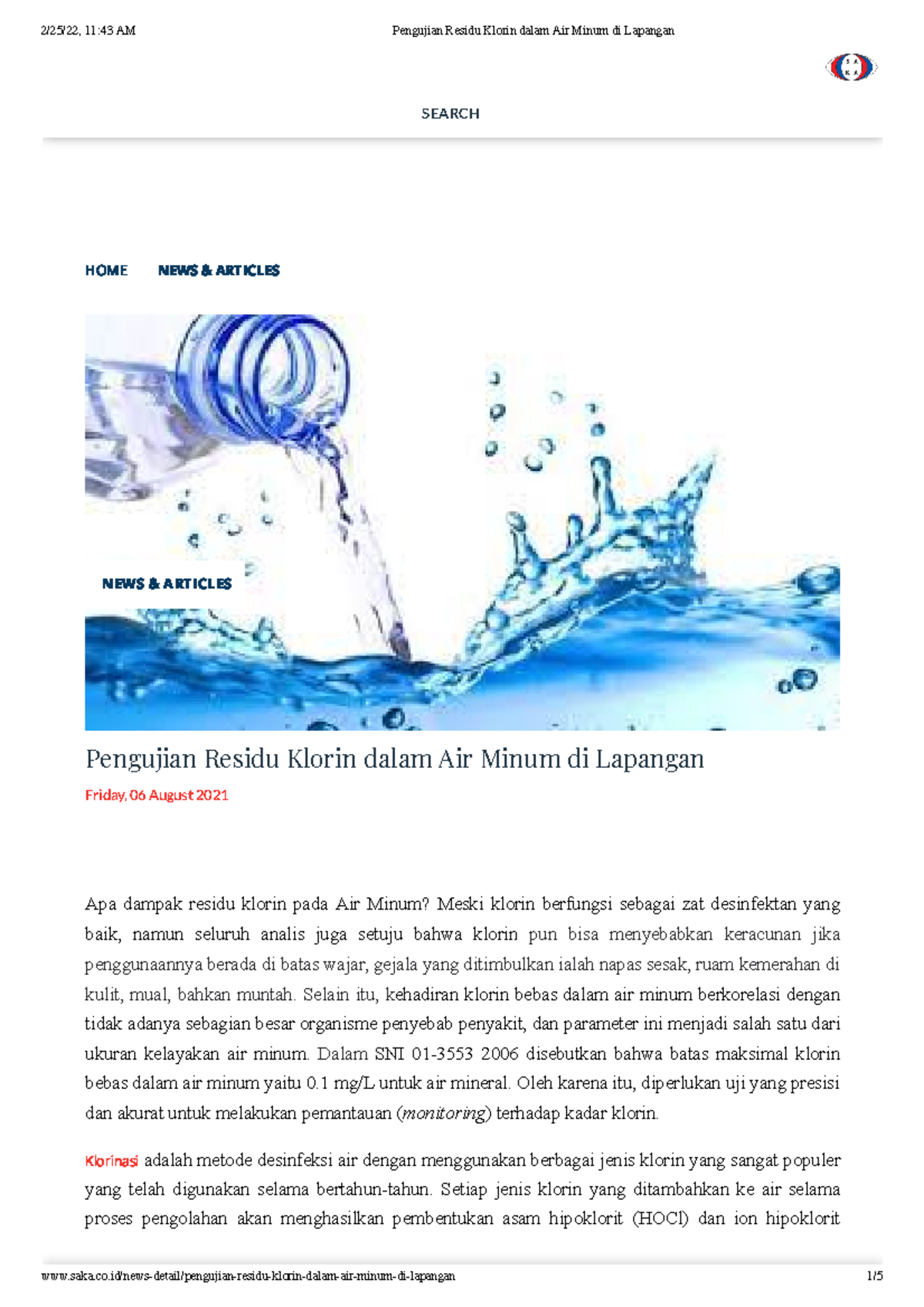 Pengujian Residu Klorin dalam Air Minum di Lapangan - HOME NEWS ...
