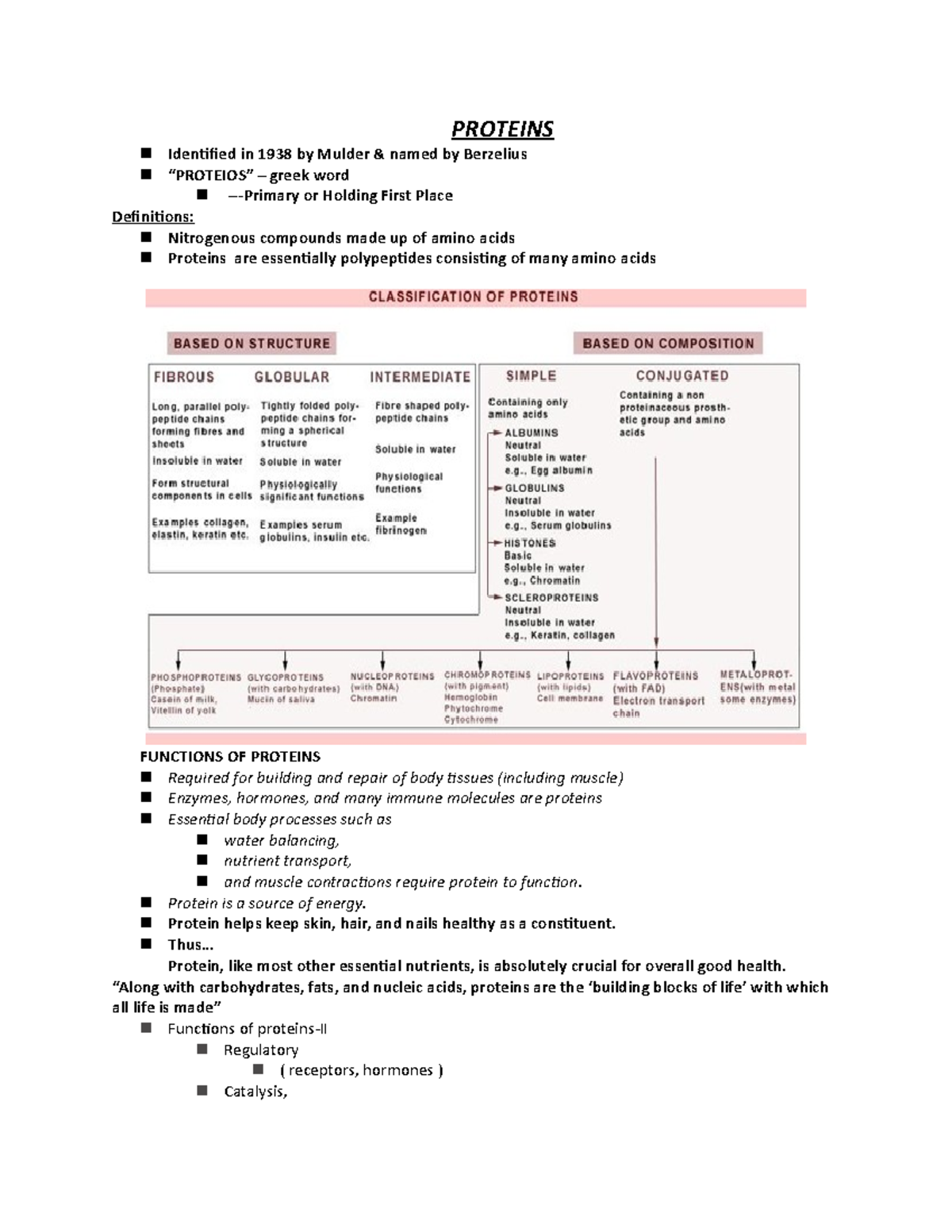 TY-Proteins-notes - protein - defination, classification , function ...