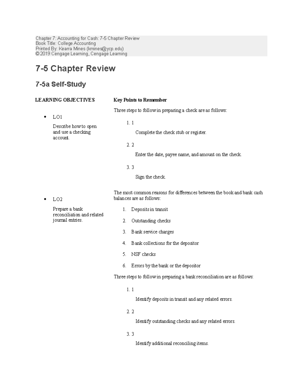 Chapter 7 - Chapter 7: Accounting for Cash: 7-5 Chapter Review Book ...