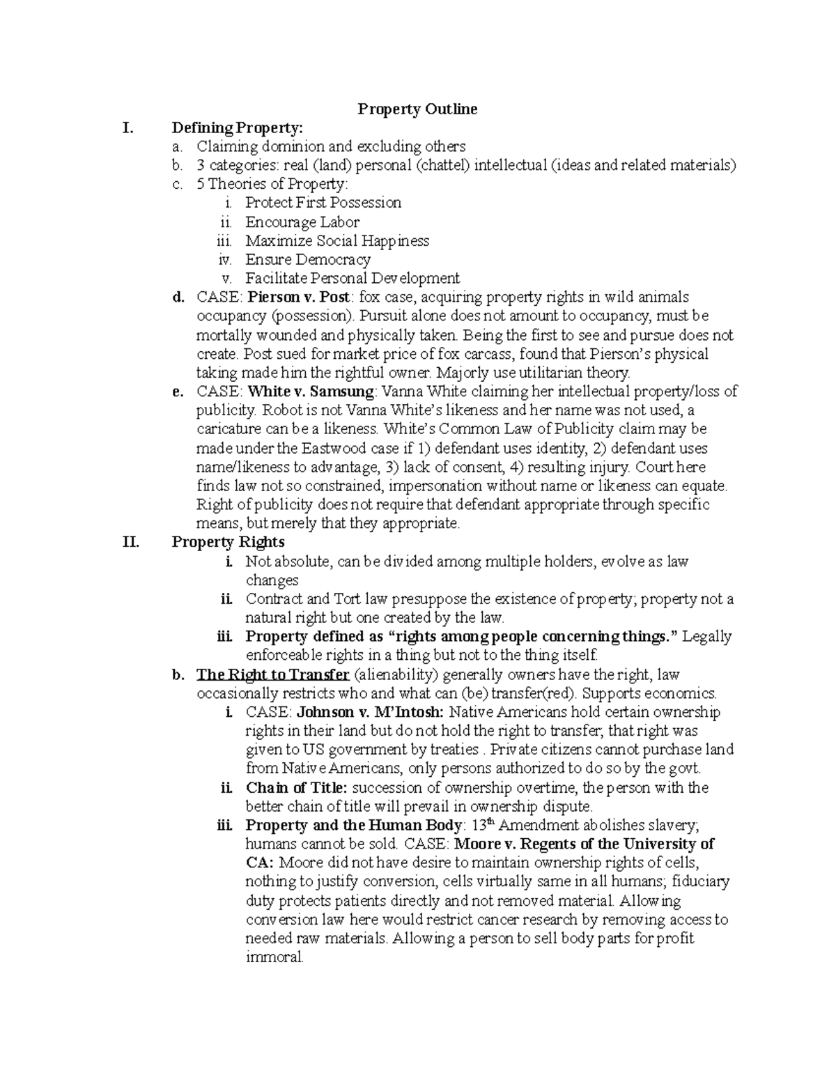 Property Full Outline - LAW 826 - University of Kansas - Studocu