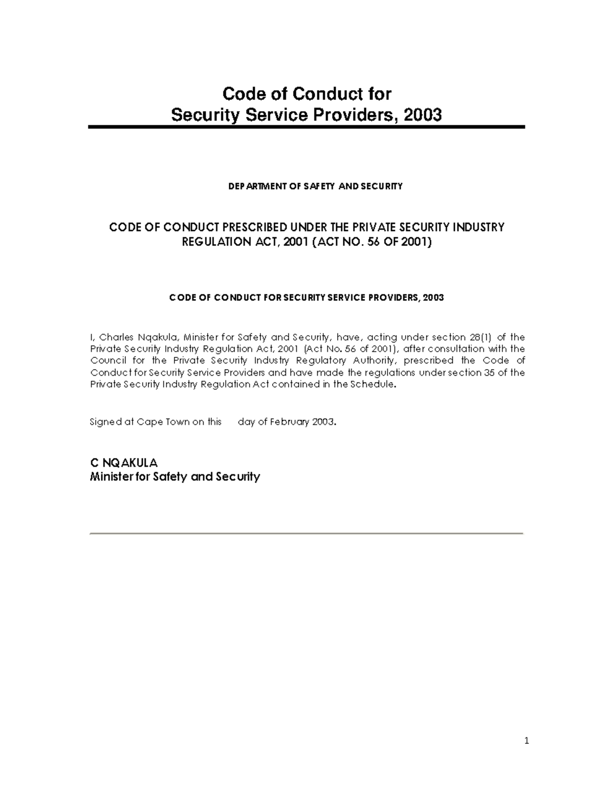 2014 Code of Conduct - Code of Conduct for Security Service Providers ...