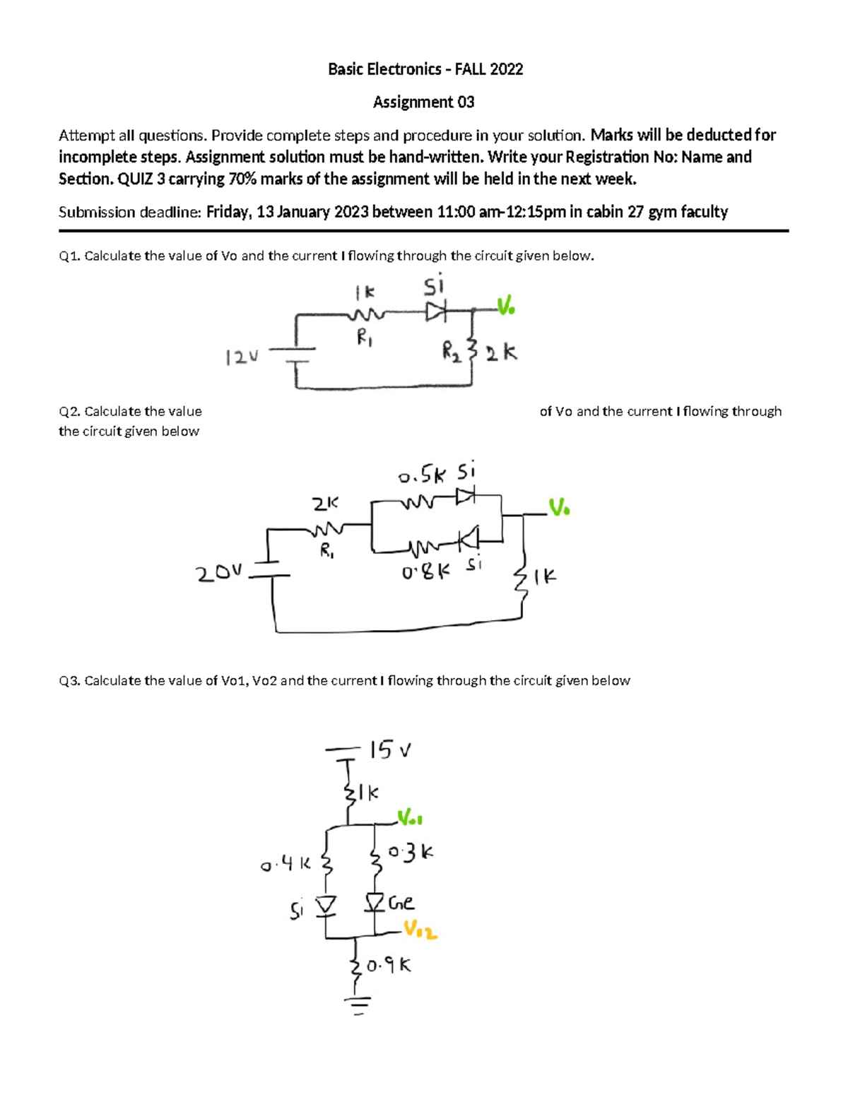 BE FALL 2022 Assignmnet 03 - Basic Electronics - FALL 2022 Assignment 03 Attempt all questions ...