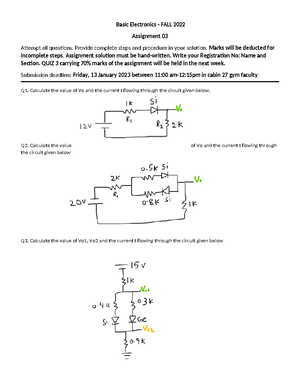 Assignmnet 02 BE FALL 2022 - Basic Electronics - FALL 2022 Assignment 02 Attempt All questions ...