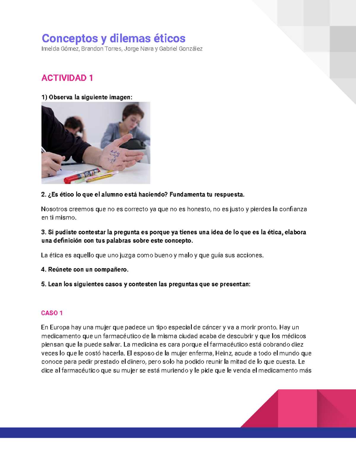 Actividad 1 Conceptos y dilemas éticos} - Conceptos y dilemas éticos ...