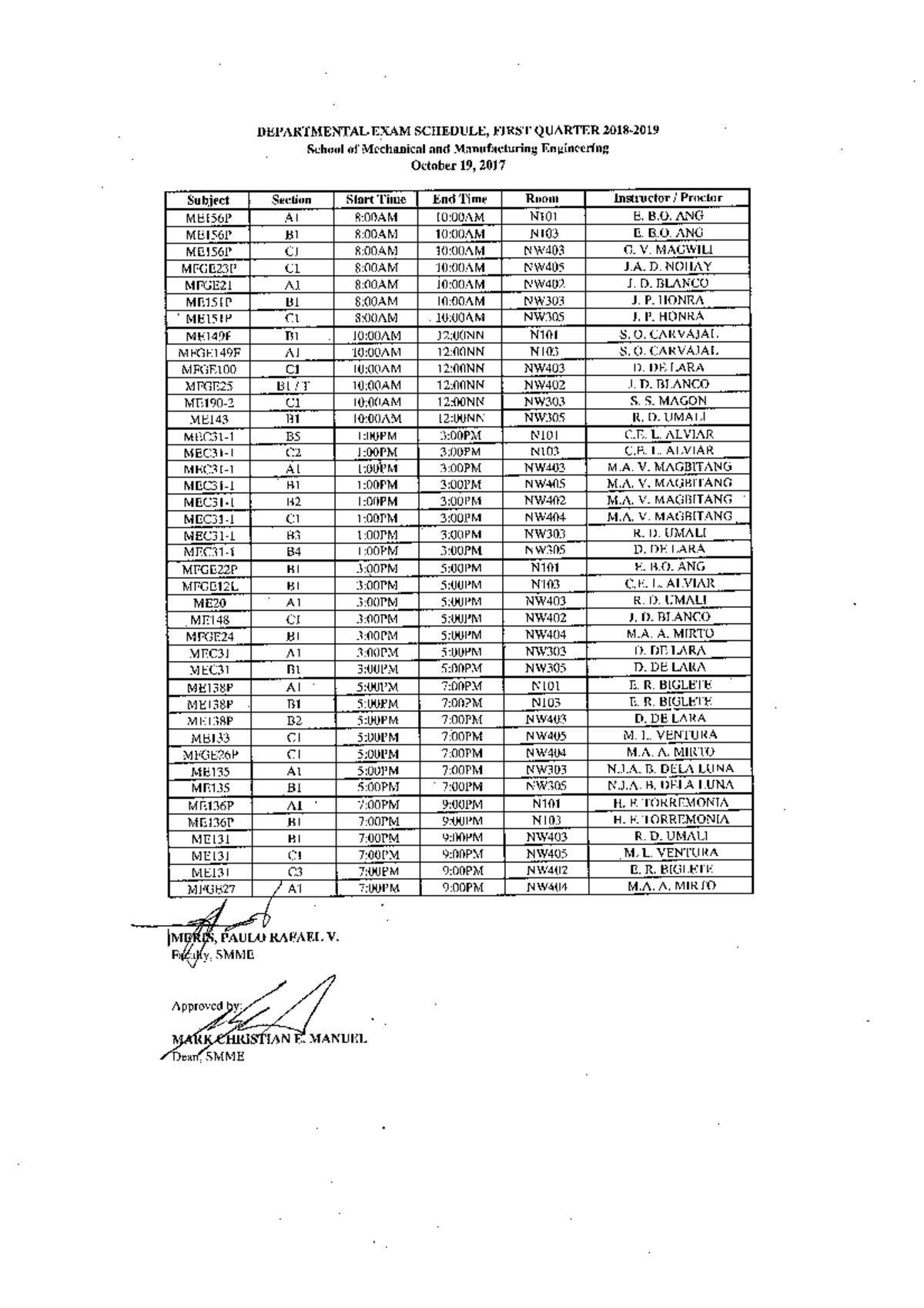 Final exam sched - Lecture notes 3rd - DEPARTMENTAL EXAM SCHEDULE ...