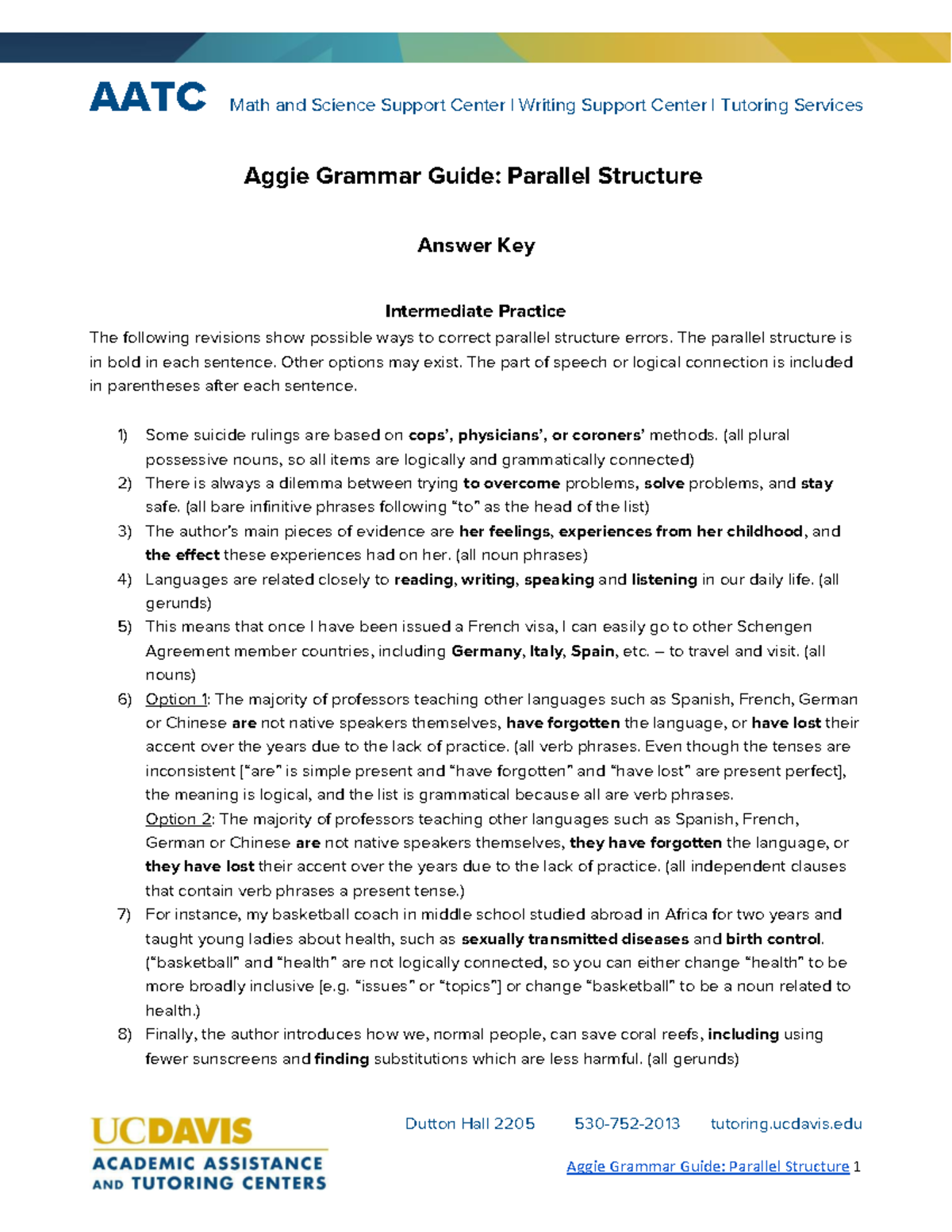 AGG Parallel Structure Answer Key - AATC Math and Science Support ...
