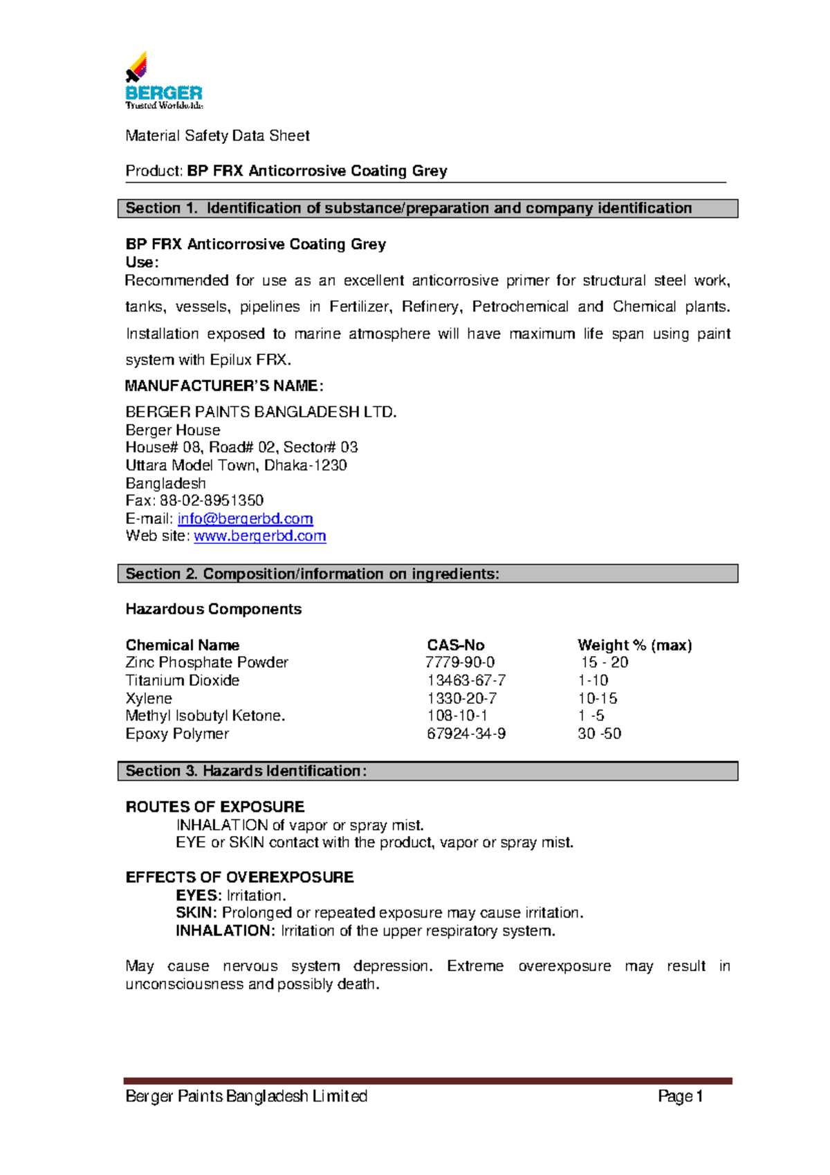 MSDS of BP FRX Anticorrosive Coating Grey - Product: BP FRX ...