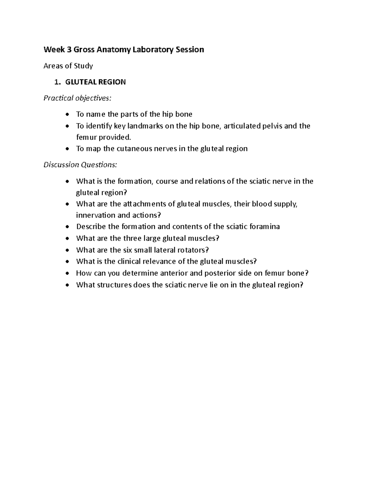 Week 3 Gross Anatomy Laboratory Session - Week 3 Gross Anatomy ...