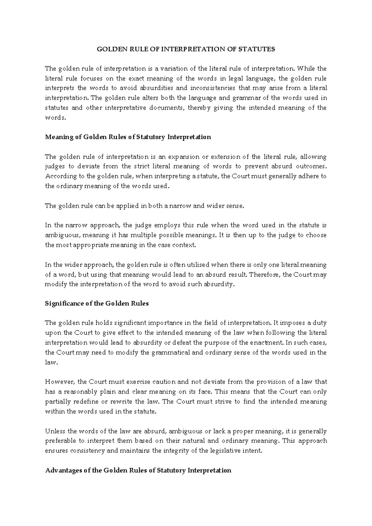 Golden RULE OF Interpretation OF Statutes - GOLDEN RULE OF ...