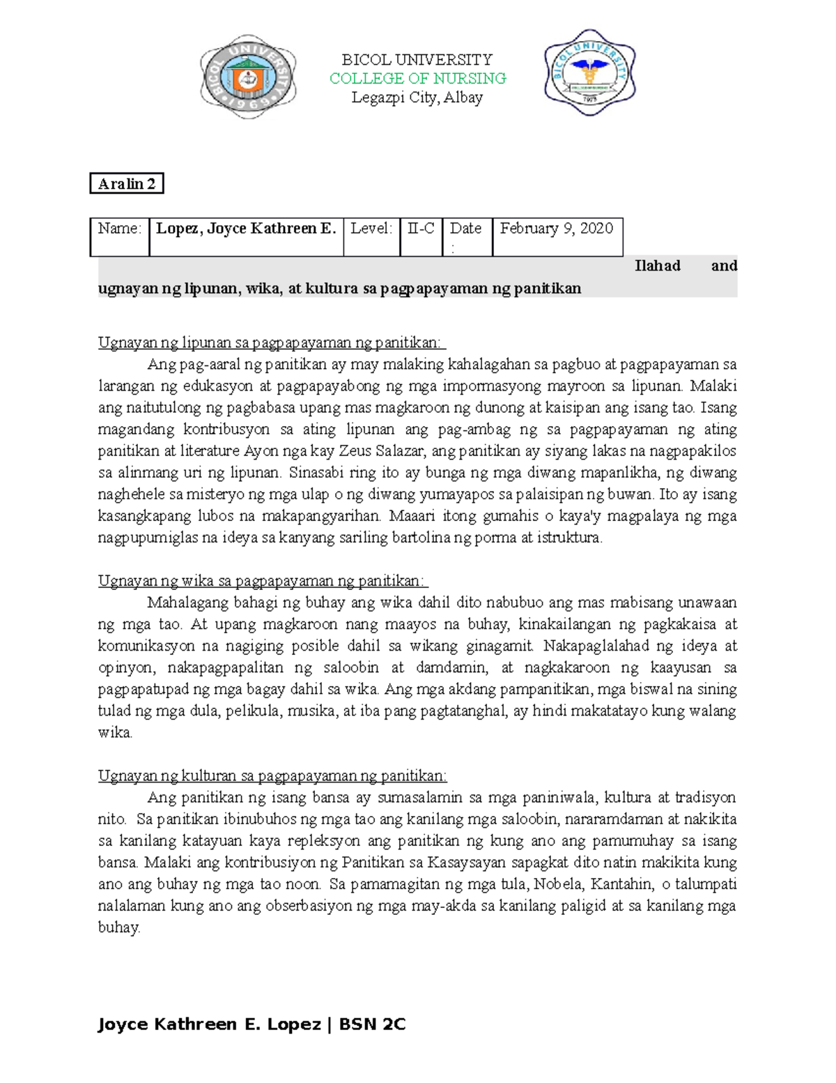 Sample/practice exam 15 March, answers - BICOL UNIVERSITY COLLEGE OF ...