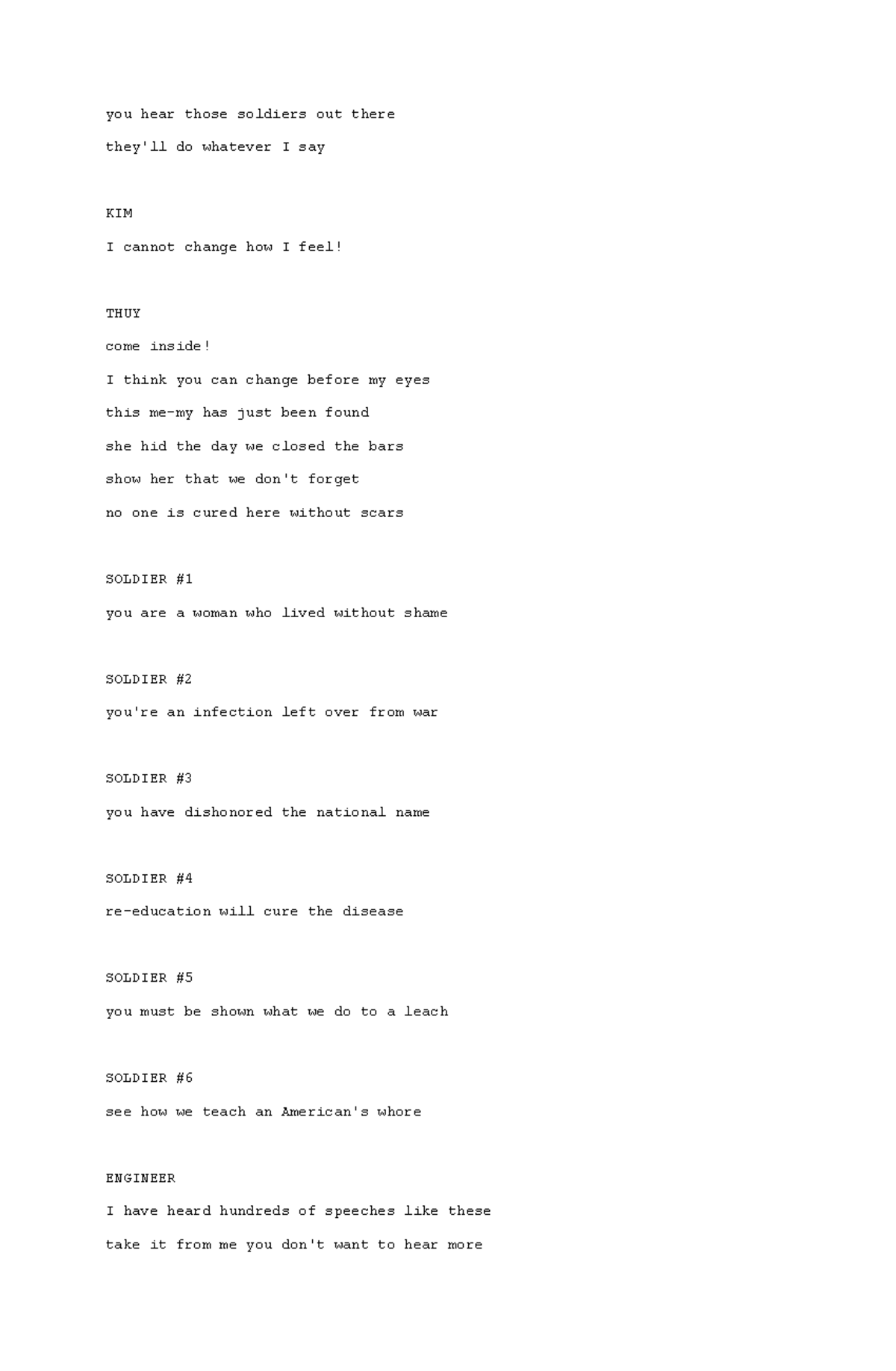 Miss-saigon-script - Educational purposes - you hear those soldiers out ...