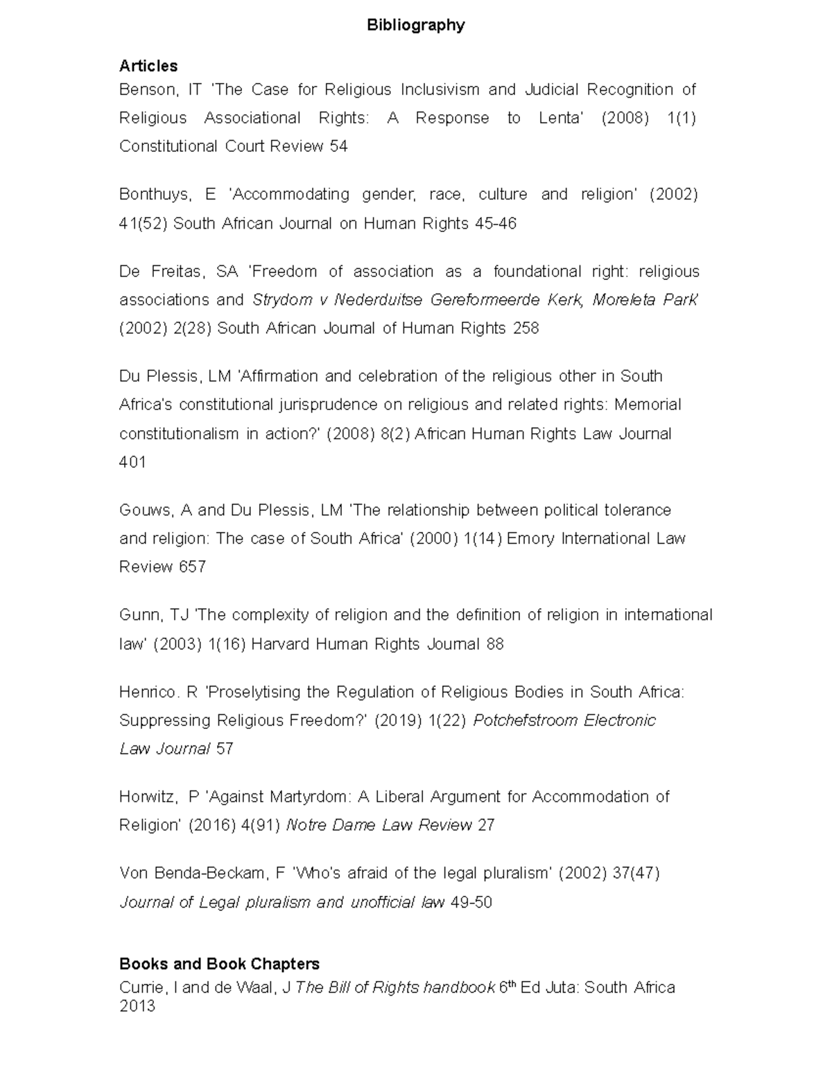 Example of a Bibliography - Bibliography Articles Benson, IT ‘The Case ...