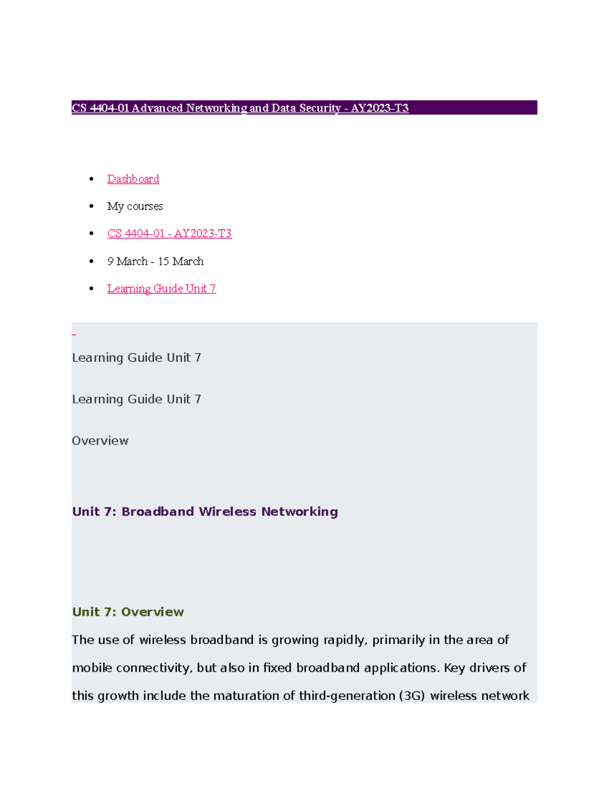 Learning Guide Unit 7- CS 4404 - CS 4404-01 Advanced Networking and ...