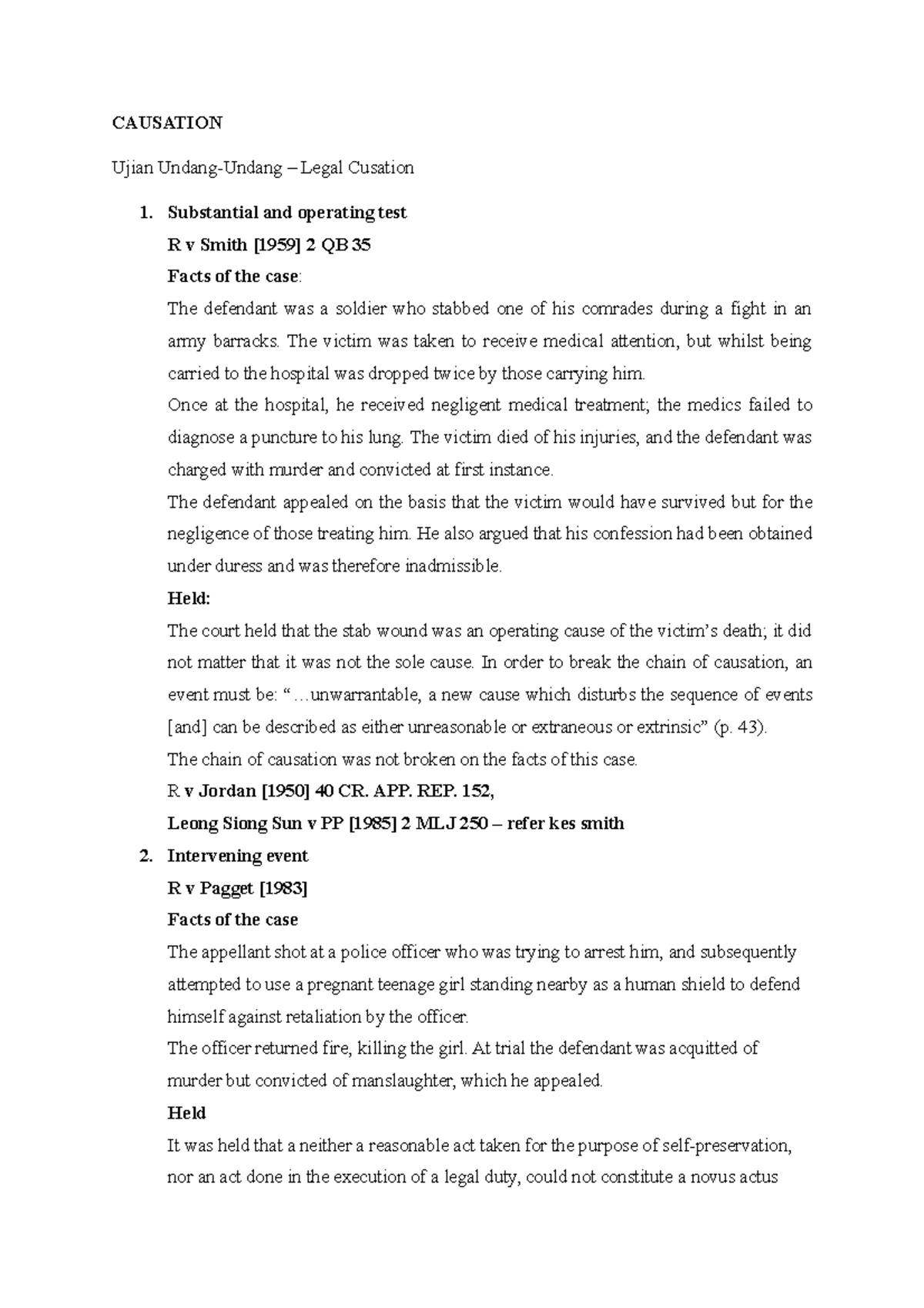 Causation - CAUSATION Ujian Undang-Undang – Legal Cusation 1 ...