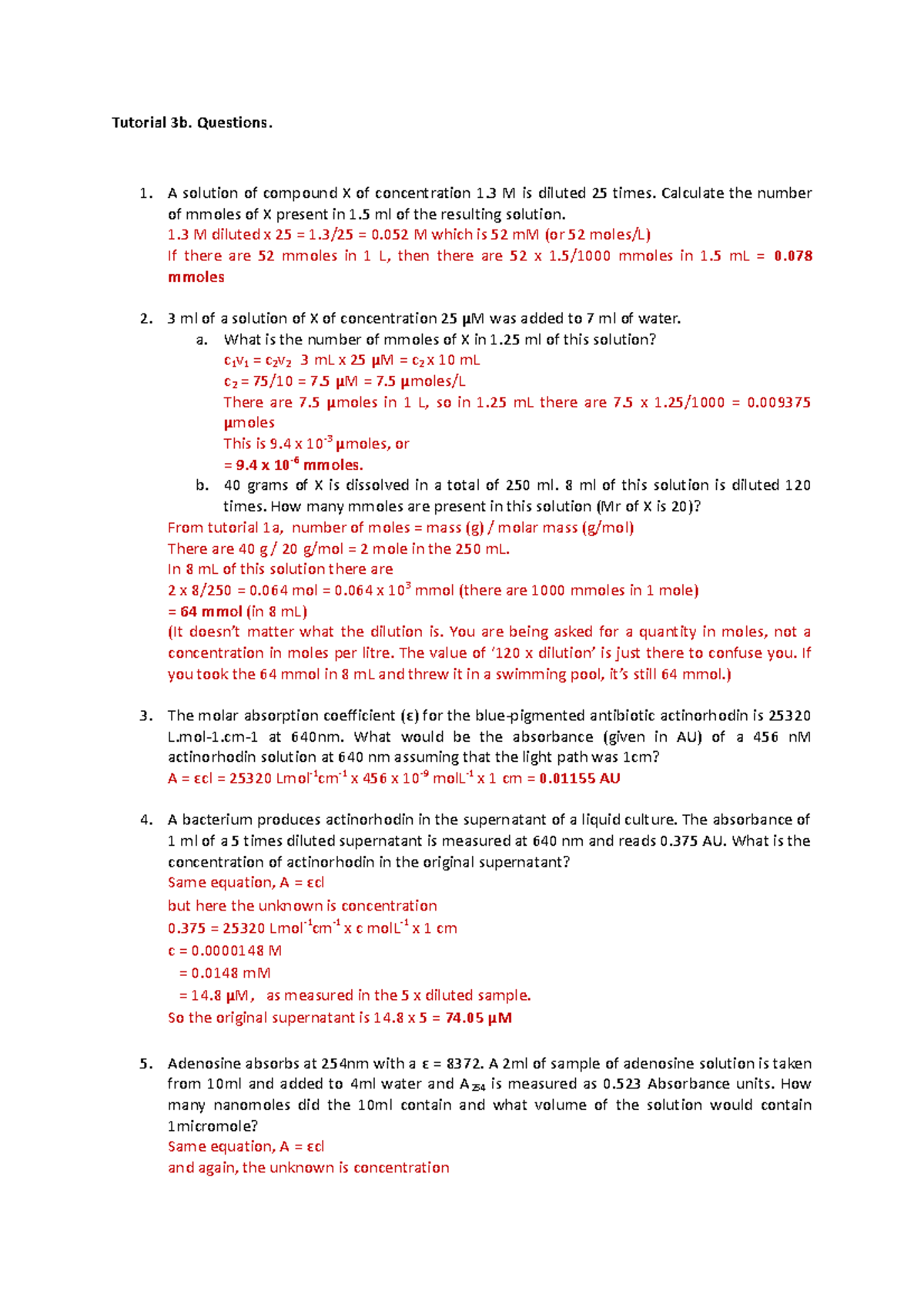 PM130 Tutorial 3b Questions + answers - Tutorial 3b. Questions. 1. A solution of compound X of ...