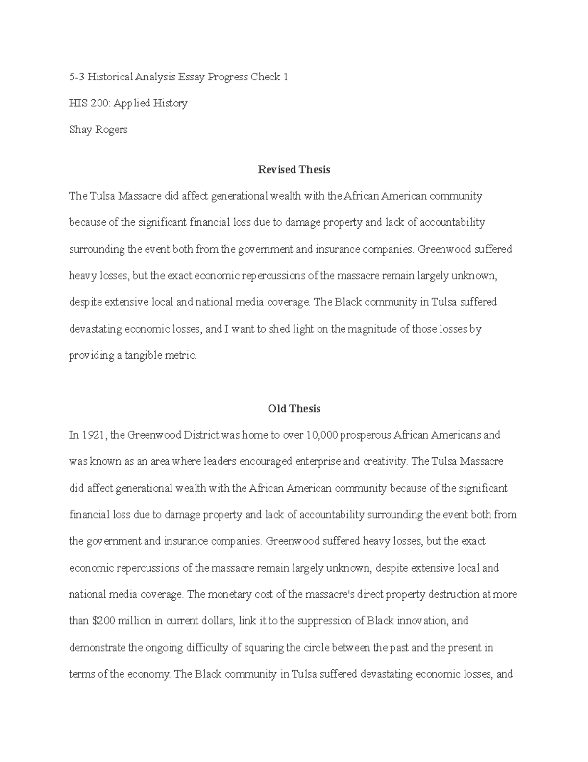 Shay Rogers.Essay - Assignment - 5-3 Historical Analysis Essay Progress ...