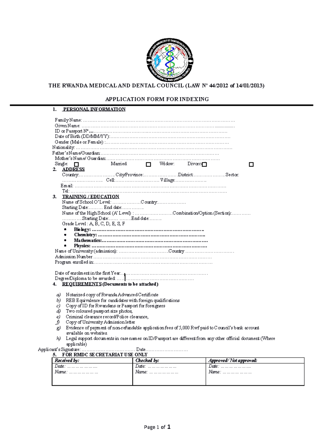 Indexing form v3 - You have given all that you had - THE RWANDA MEDICAL ...