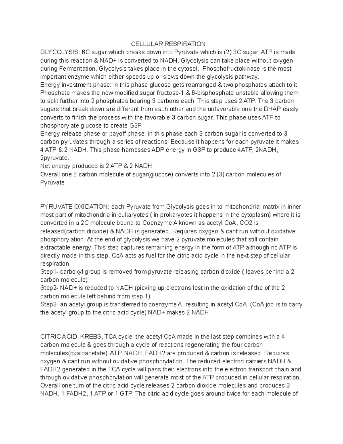 Cellular respiration step by step guide - CELLULAR RESPIRATION ...