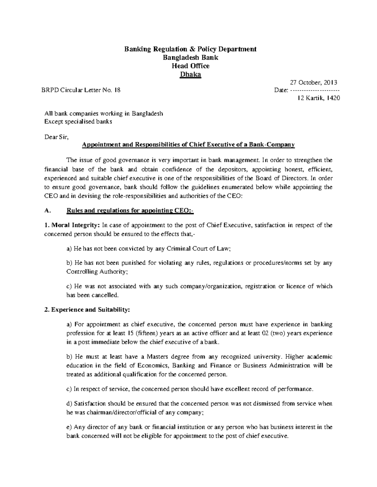 BRPD Circular No. 18 (27 October 2013 ) - Banking Regulation & Policy ...