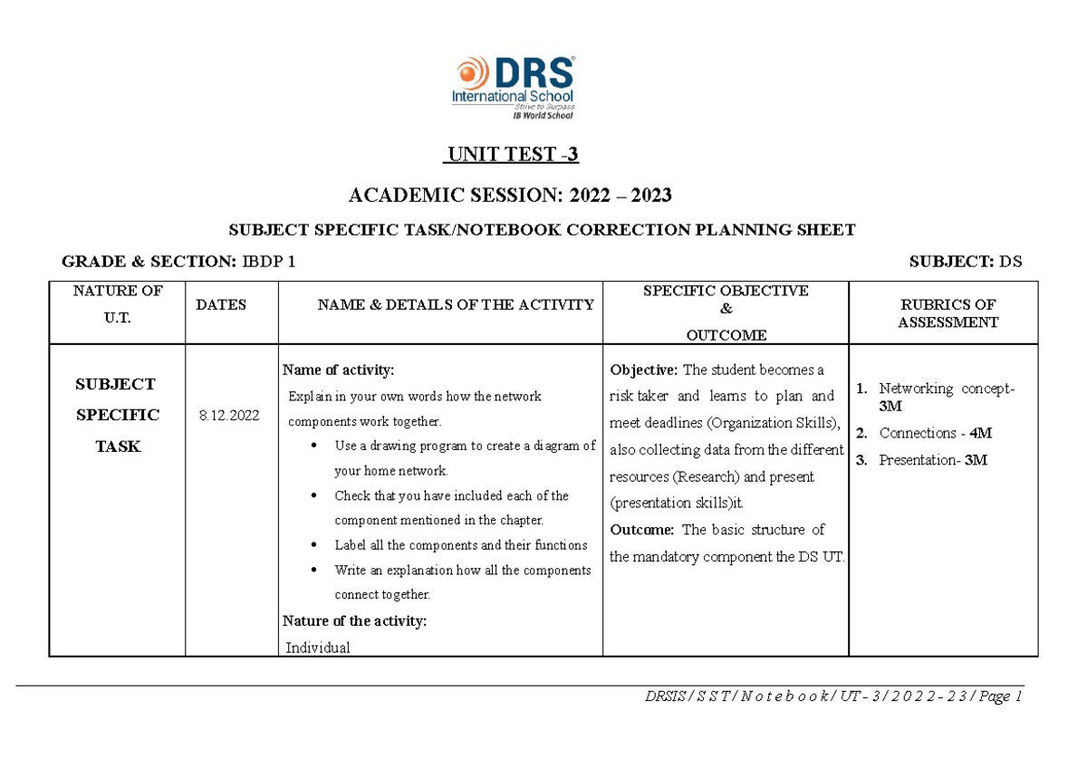 2022-2023 - UT 3 - DS - SST - UNIT TEST - ACADEMIC SESSION: 2022 – 2023 ...