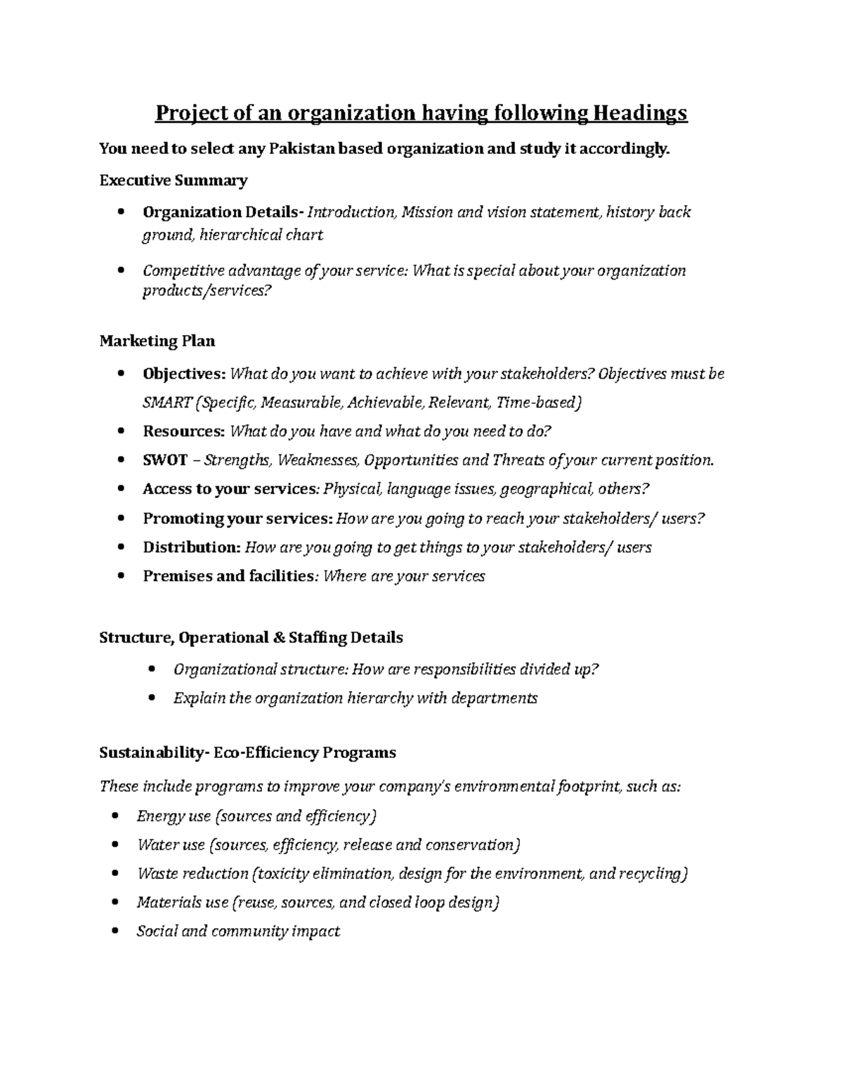 Management project - Project of an organization having following ...