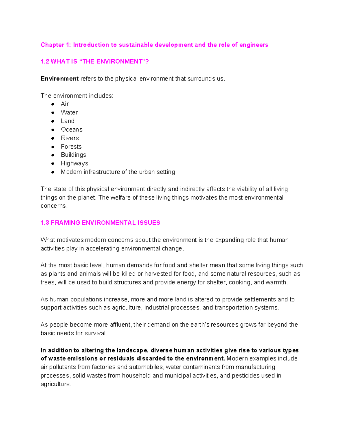 ENGR 202 Finals Review - Summary Sustainable Development and Environment - Chapter 1 ...