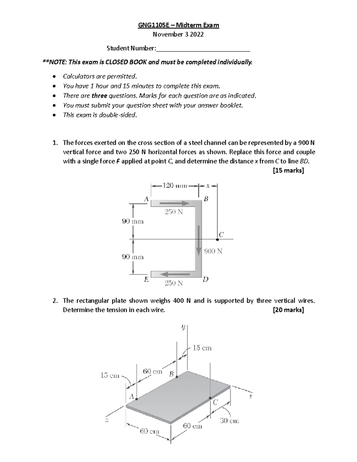 Midterm - Calculators are permitted. You have 1 hour and 15 minutes to ...
