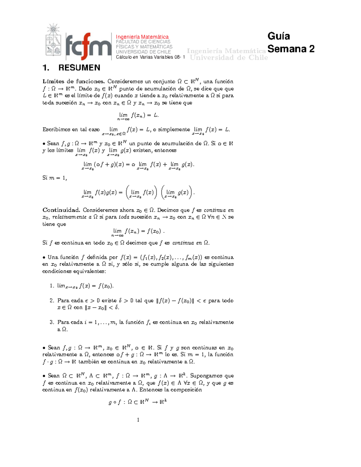 Apunte calculo 3 por semana Uchile asdd - Ingeniería Matemática Universidad de Chile Guía Semana ...