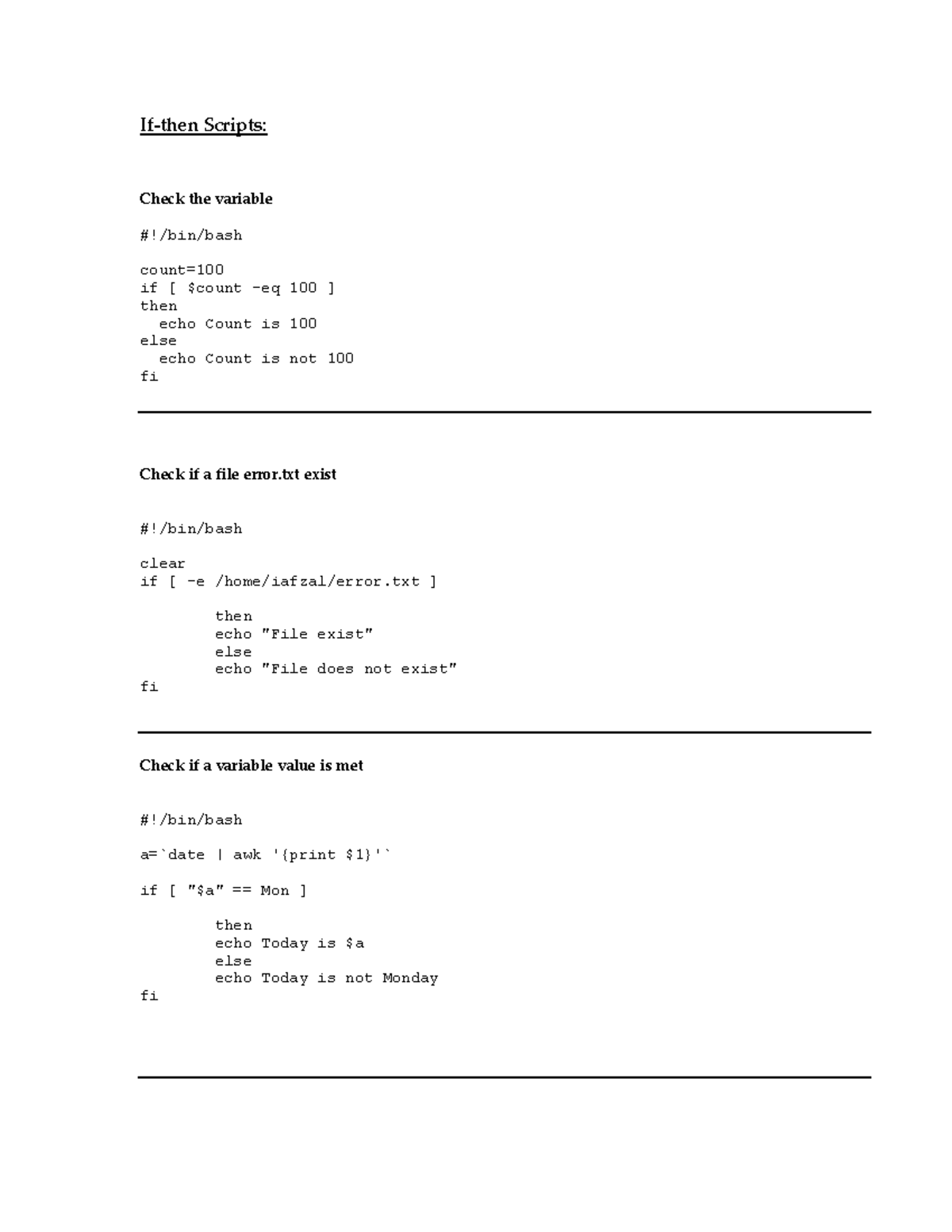 7-if-then+Scripts - Linux Scripting - If-then Scripts: Check the variable #!/bin/bash count= if ...
