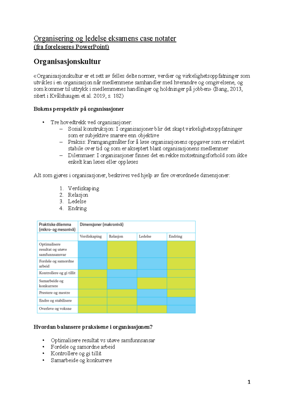 Organisering og ledelse eksamens case notater - 2019, s. 182) Bokens perspektiv på ...