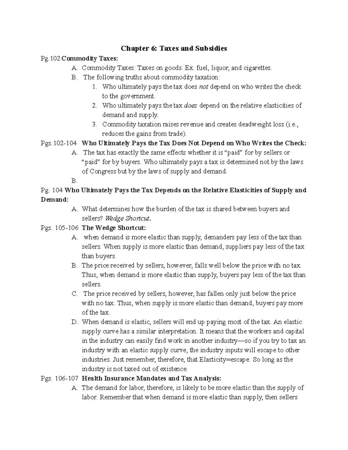 Principles of Microeconomics Chater 6 Taxes and Subsidies - Chapter 6: Taxes and Subsidies Pg ...