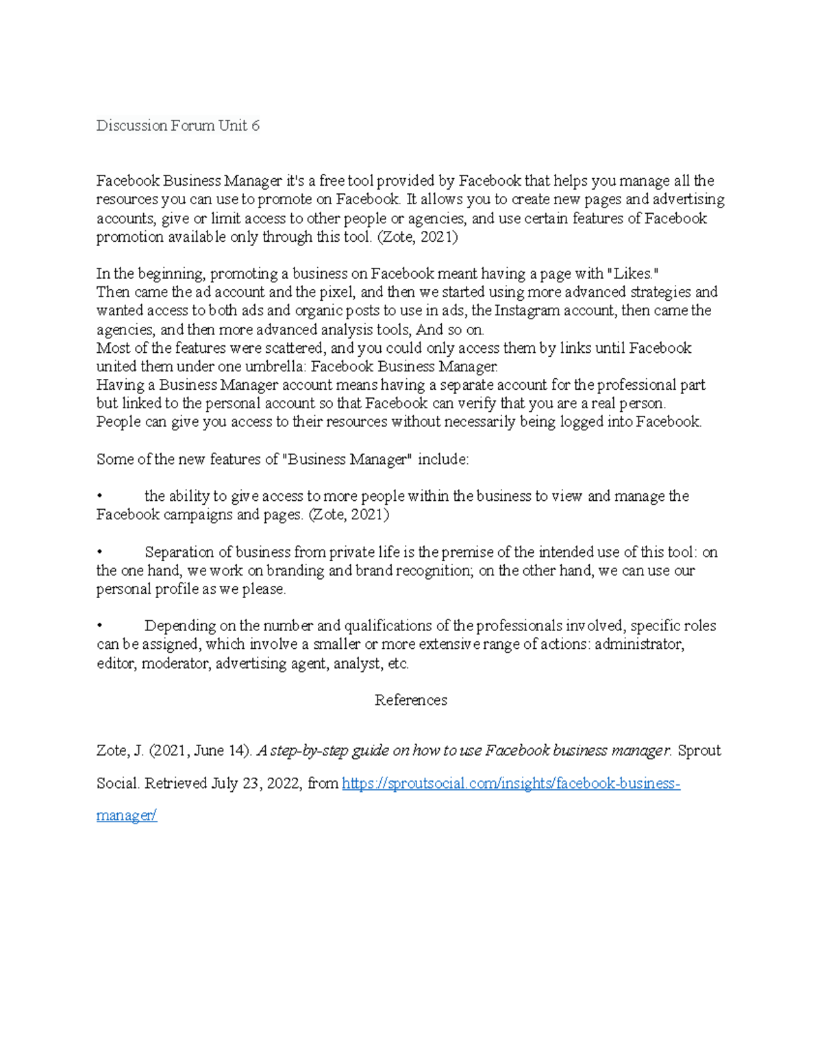 BUS2202 Discussion Forum Unit 6 - Discussion Forum Unit 6 Facebook ...