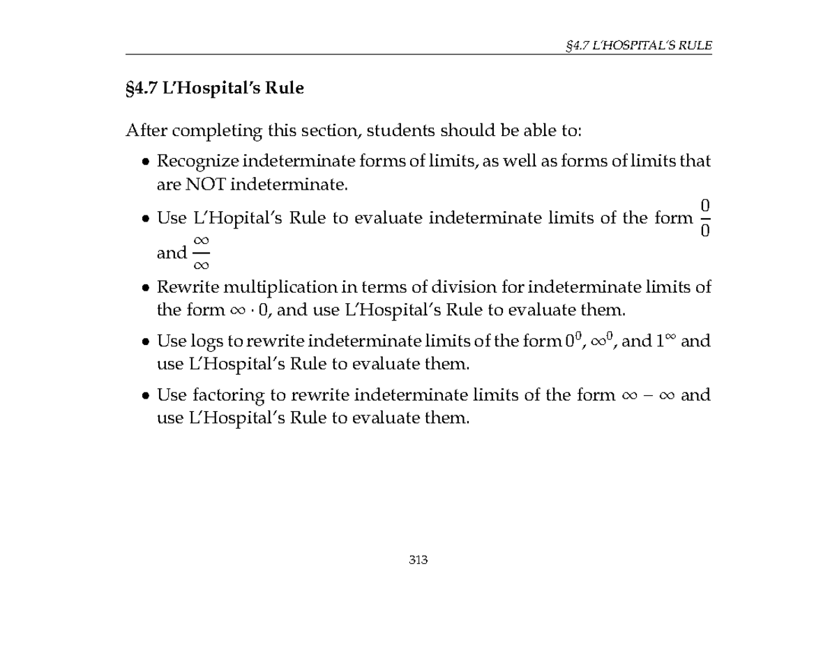 4.7 L Hospital's Rule-1 - §4 L’Hospital’s Rule After completing this section, students should be ...