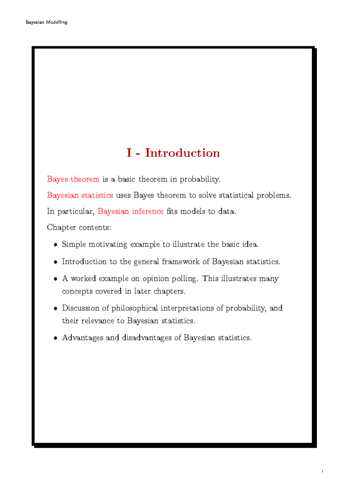 Chapter 1 I Introduction Bayes Theorem Is A Basic Theorem In