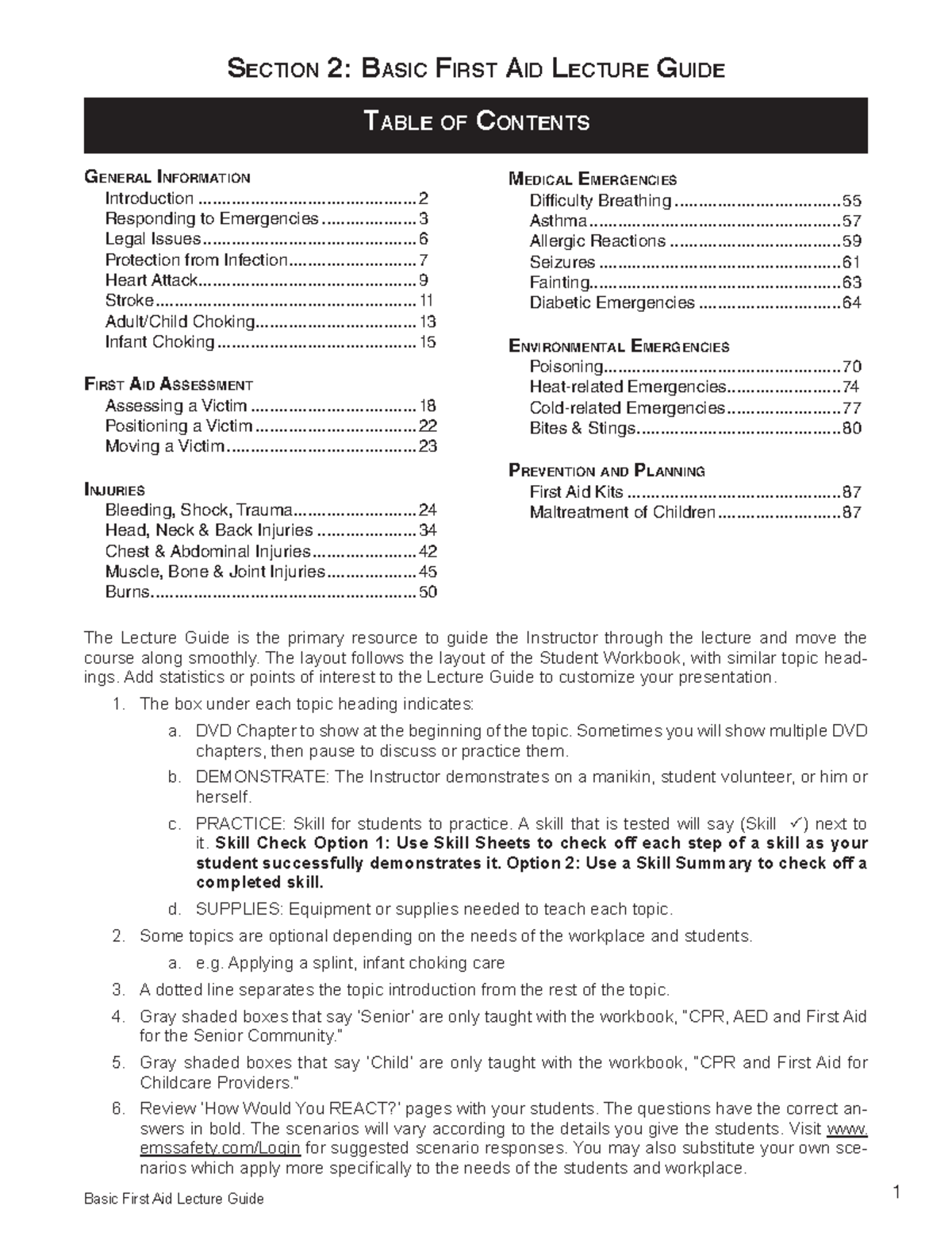2010 Lecture Guide First Aid and management - Basic First Aid Lecture ...