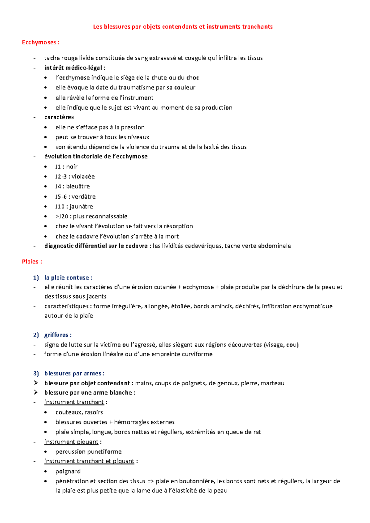 Les blessures par objets contendants et instruments tranchants - Studocu